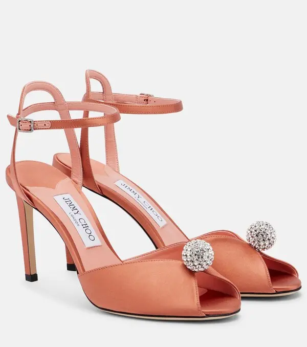 JIMMY CHOO Embellished Satin Sandals - Pink