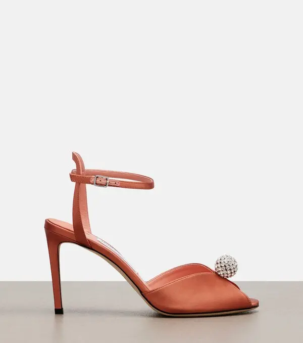 JIMMY CHOO Embellished Satin Sandals - Pink