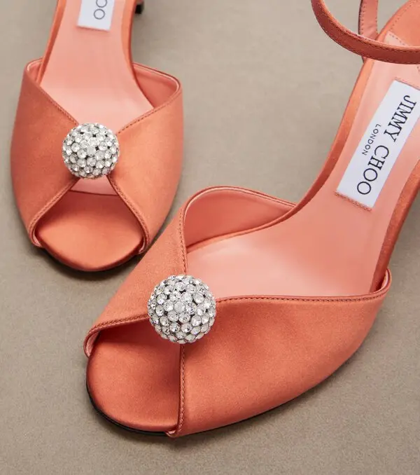 JIMMY CHOO Embellished Satin Sandals - Pink
