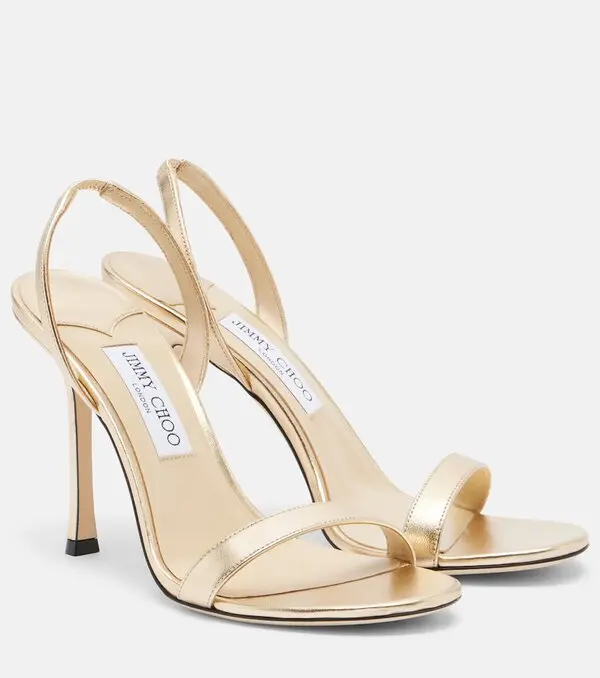 JIMMY CHOO Jenn Metallic Leather Slingback Sandals - Gold