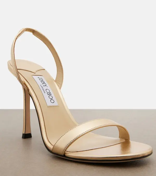 JIMMY CHOO Jenn Metallic Leather Slingback Sandals - Gold