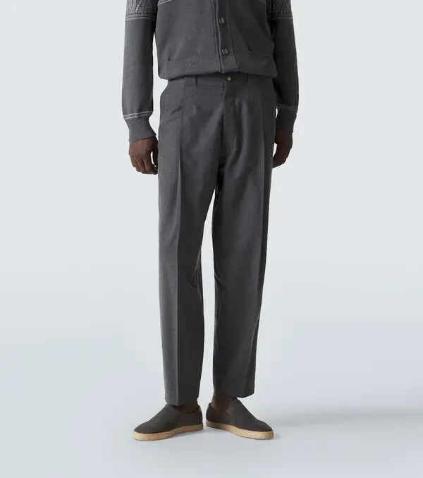 Brunello Cucinelli Wool, Cotton, And Silk Tapered Pants