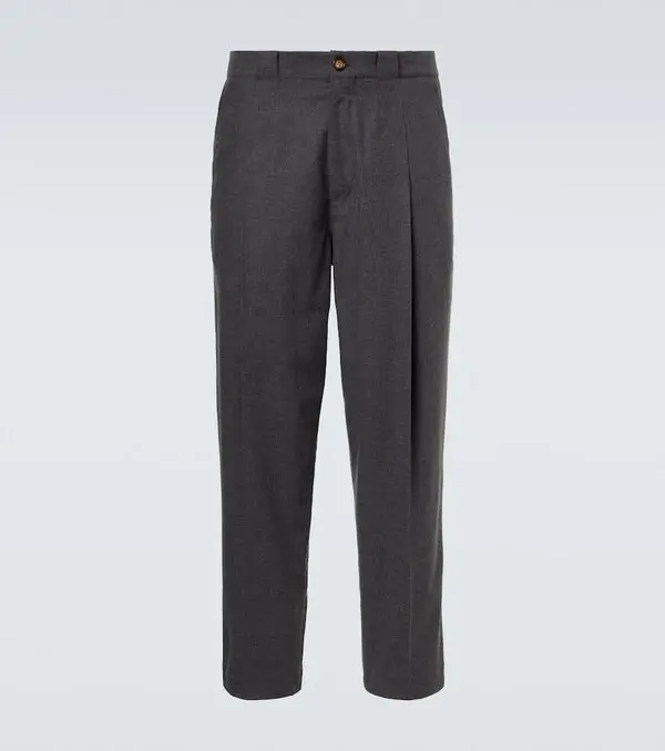 Brunello Cucinelli Wool, Cotton, And Silk Tapered Pants - Grey