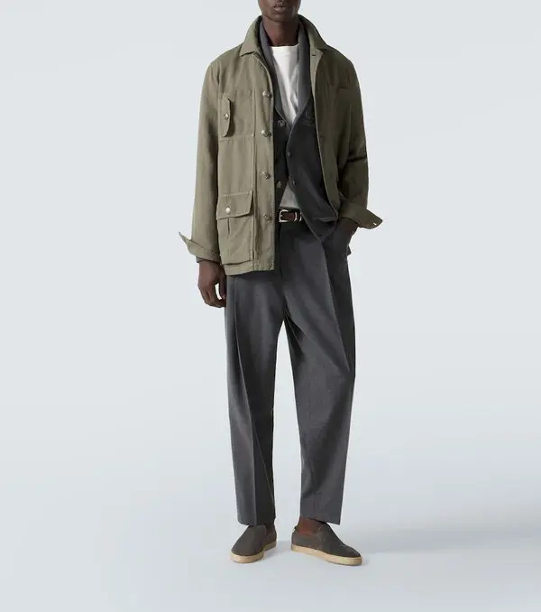 Brunello Cucinelli Wool, Cotton, And Silk Tapered Pants - Grey