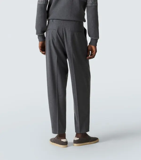 Brunello Cucinelli Wool, Cotton, And Silk Tapered Pants - Grey