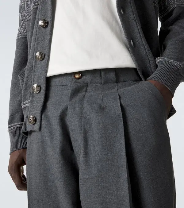 Brunello Cucinelli Wool, Cotton, And Silk Tapered Pants - Grey
