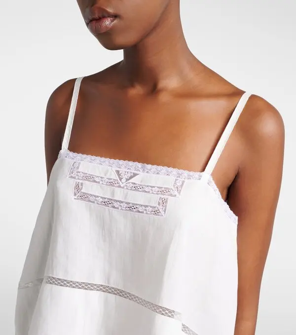 Prada Lace-trimmed Linen Top