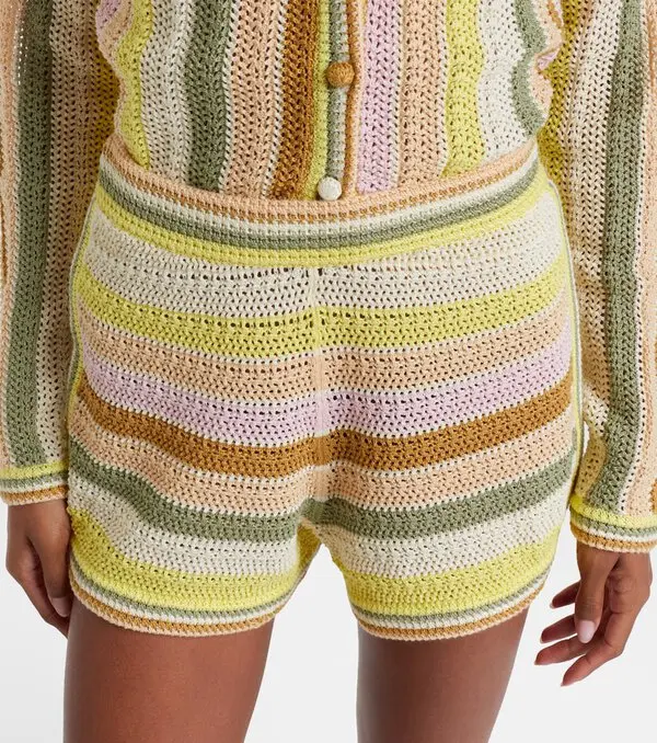 Zimmermann Indra Crochet Striped Cotton Shorts - Multicoloured