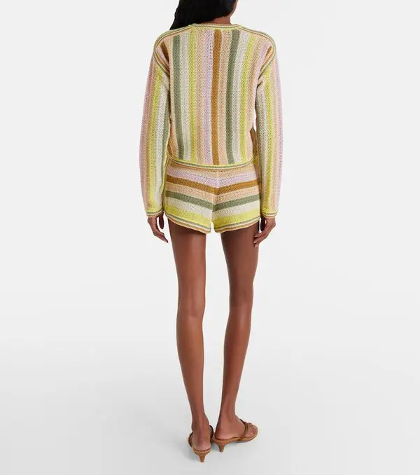 Zimmermann Indra Crochet Striped Cotton Shorts - Multicoloured