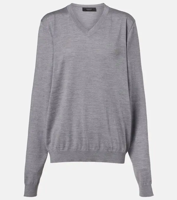 Gucci Oversized Wool V-neck Sweater - Grey