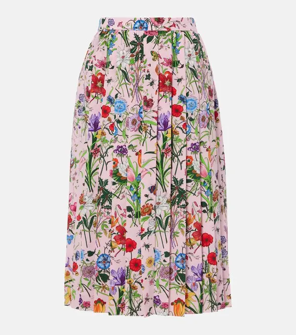 Gucci Flora Pleated Silk Midi Skirt - Multicoloured