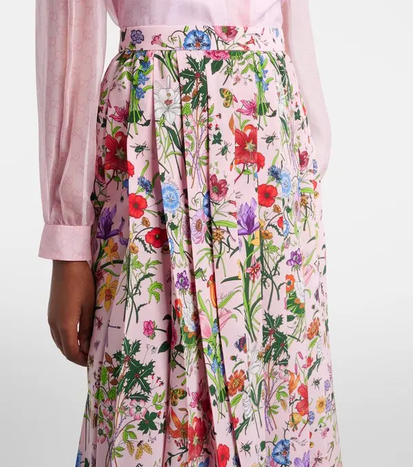 Gucci Flora Pleated Silk Midi Skirt - Multicoloured