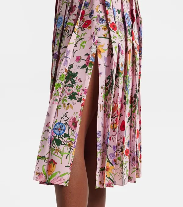 Gucci Flora Pleated Silk Midi Skirt - Multicoloured
