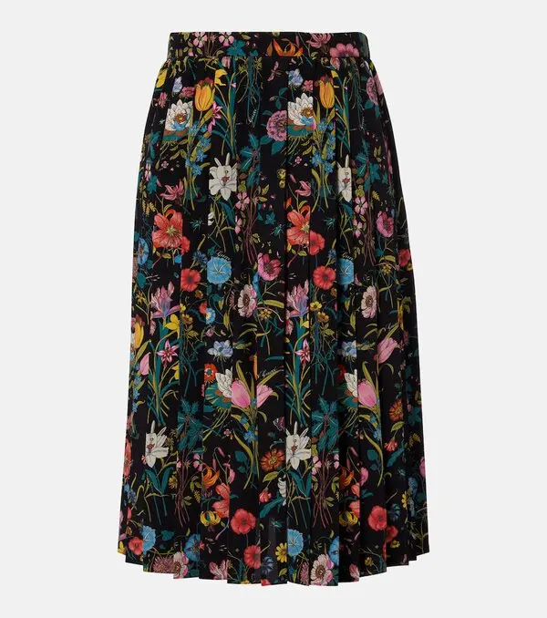 Gucci Flora Pleated Silk Midi Skirt - Multicoloured