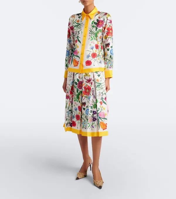 Gucci Flora Print Silk Midi Skirt