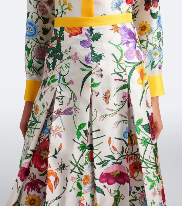 Gucci Flora Print Silk Midi Skirt
