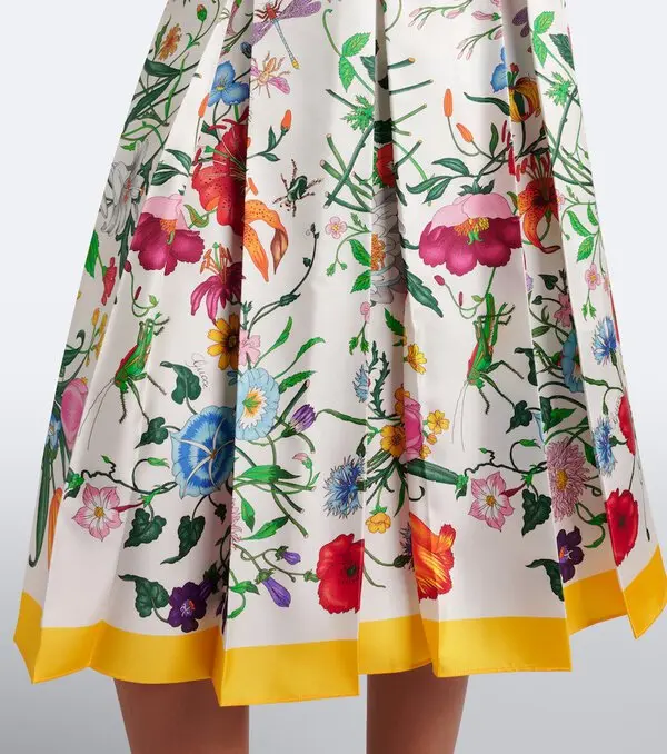 Gucci Flora Print Silk Midi Skirt