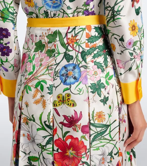 Gucci Flora Print Silk Midi Skirt