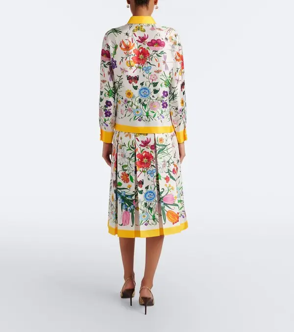 Gucci Flora Print Silk Midi Skirt