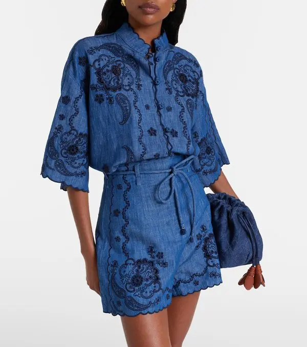 Zimmermann Aster Embroidered Denim Shirt - Blue