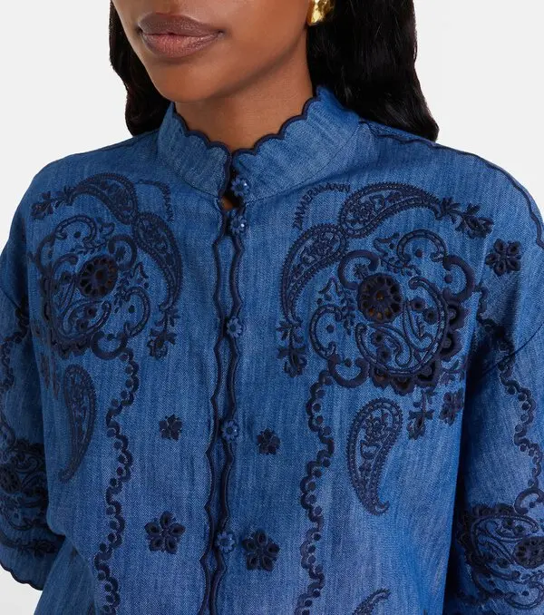 Zimmermann Aster Embroidered Denim Shirt - Blue