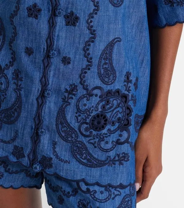 Zimmermann Aster Embroidered Denim Shirt - Blue