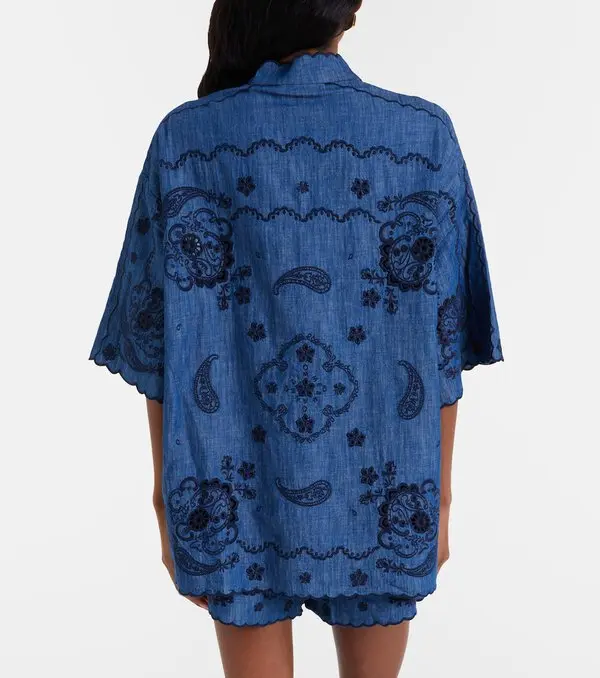 Zimmermann Aster Embroidered Denim Shirt - Blue