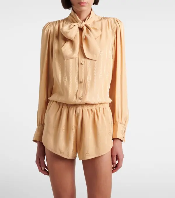 Gucci Silk Jacquard Shorts With Interlocking G Detail - Beige