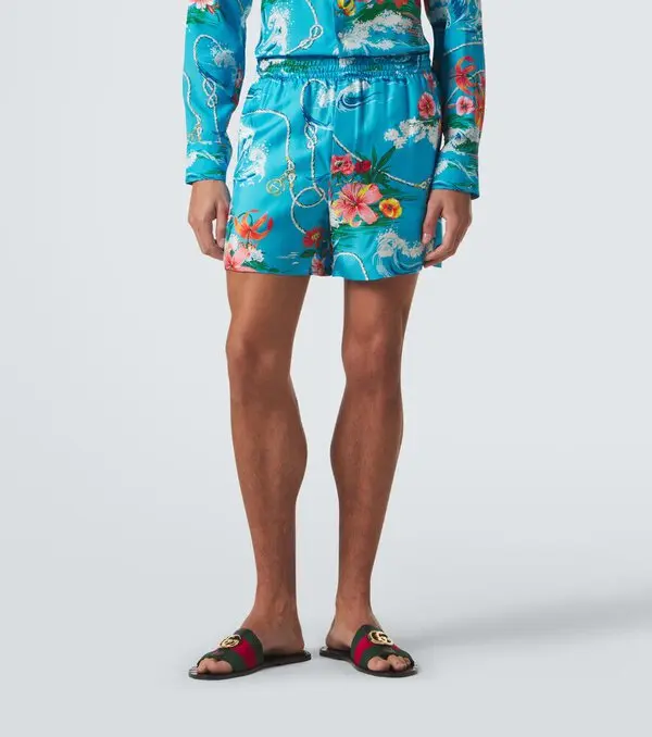 Gucci Printed Silk Twill Shorts