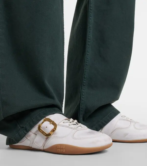 Miu Miu Bianco Leather Gymnasium Sneakers - White
