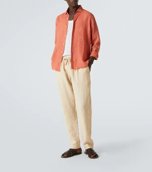 Fedeli Linen Drawstring Trousers - Beige