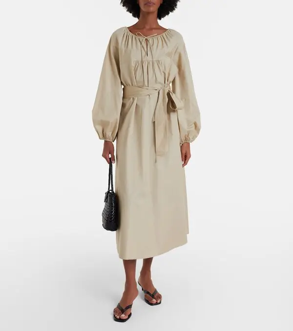 Vince Belted Cotton Poplin Midi Dress - Beige