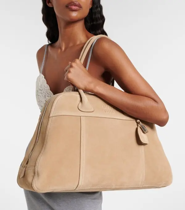 Miu Miu Suede Bowling Bag - Beige