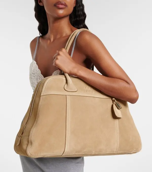Miu Miu Vivant Large Suede Bowling Bag - Beige