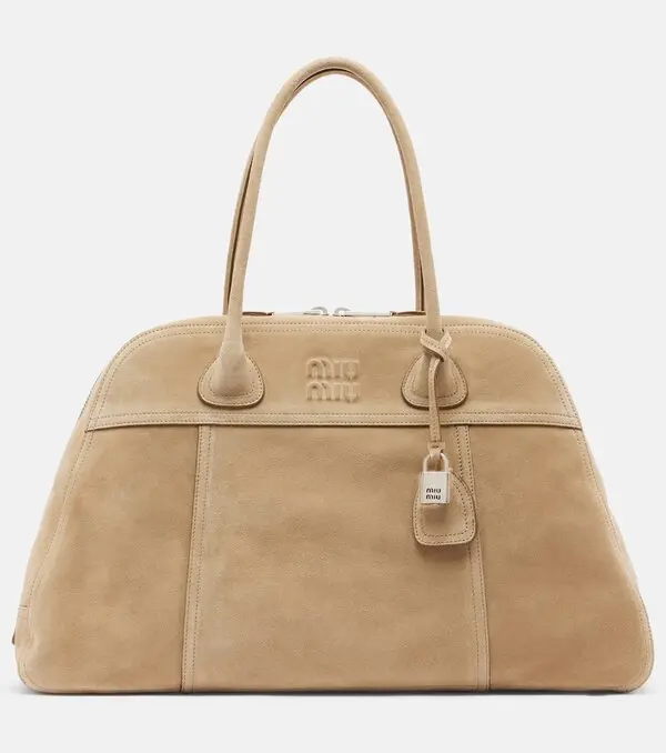Miu Miu Vivant Large Suede Bowling Bag - Beige
