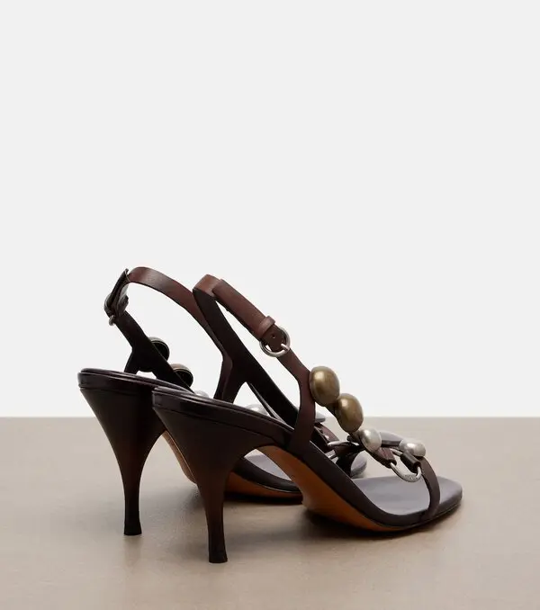 Miu Miu Embellished Leather Slingback Sandals - Brown