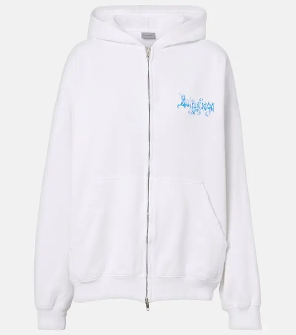 Balenciaga Logo Cotton Jersey Zip-up Hoodie