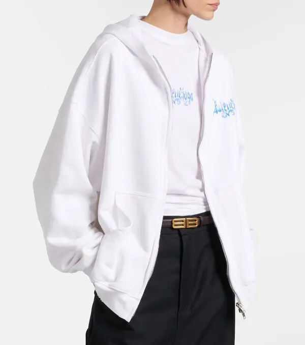 Balenciaga Logo Cotton Jersey Zip-up Hoodie