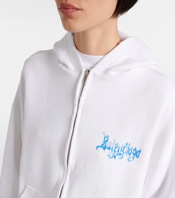 Balenciaga Logo Cotton Jersey Zip-up Hoodie
