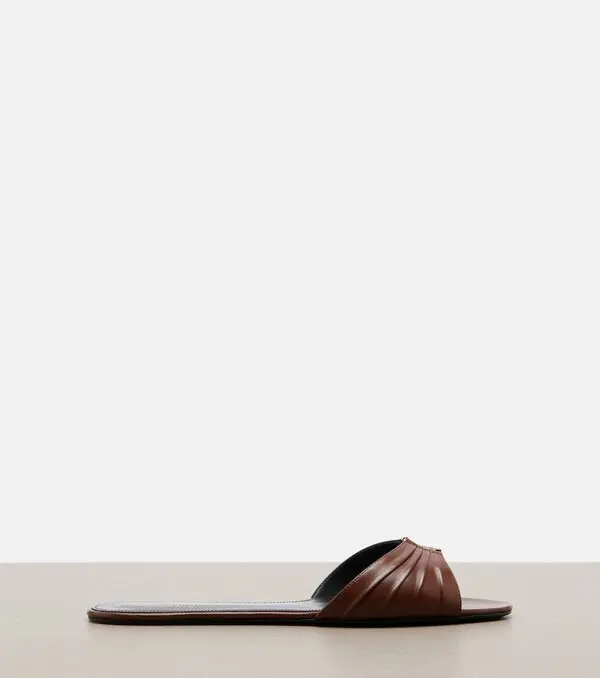 Saint Laurent Babylone Leather Slides - Brown