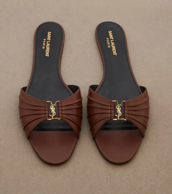 Saint Laurent Babylone Leather Slides - Brown