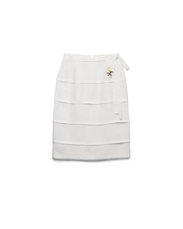 Prada Embroidered Linen Pencil Skirt - White