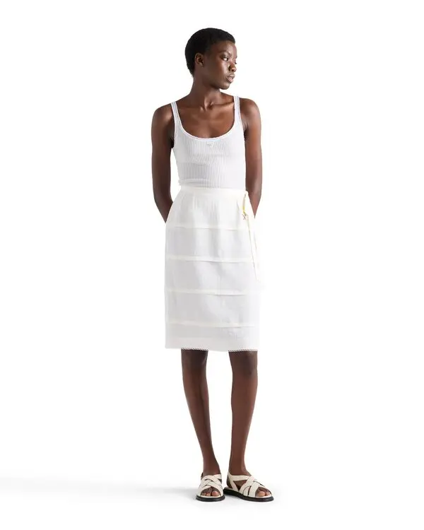 Prada Embroidered Linen Pencil Skirt