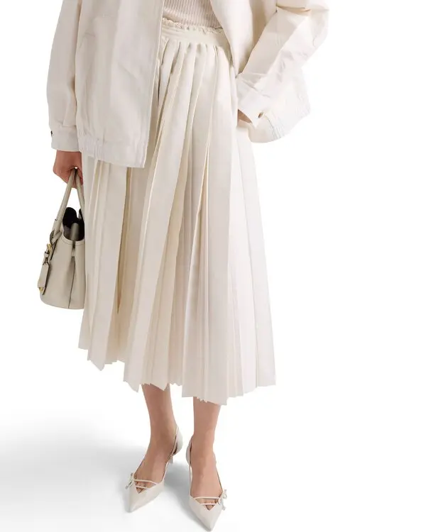 Prada Pleated Silk Faille Skirt - White