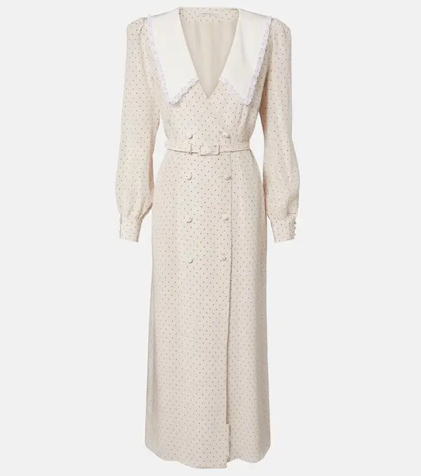 Alessandra Rich Polka-dot Silk Midi Dress - White