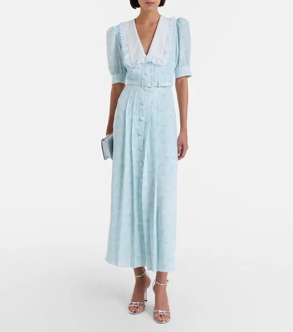 Alessandra Rich Floral Silk Midi Dress