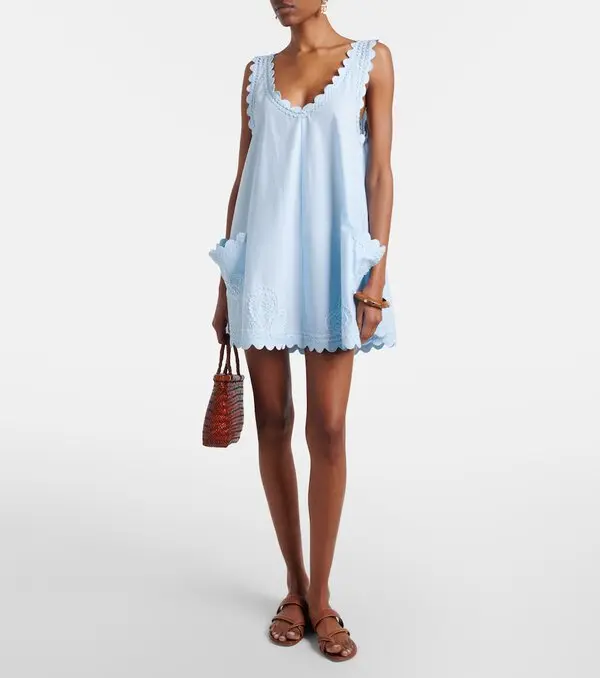 JULIET DUNN Embroidered Cotton Minidress - Blue