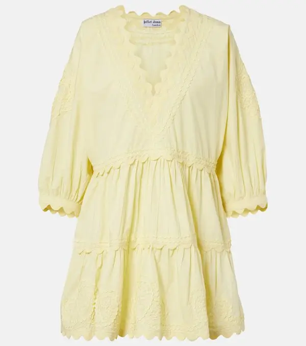JULIET DUNN Embroidered Cotton Mini Dress - Yellow
