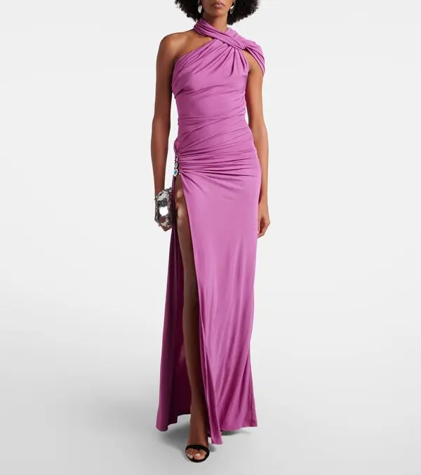 Christopher Esber Embellished Halterneck Jersey Gown - Purple