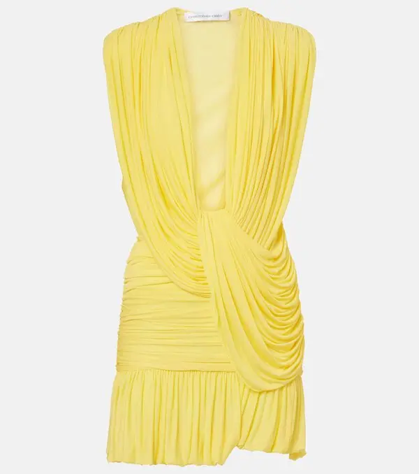 Christopher Esber Ripple Ruched Draped Jersey Minidress - Yellow